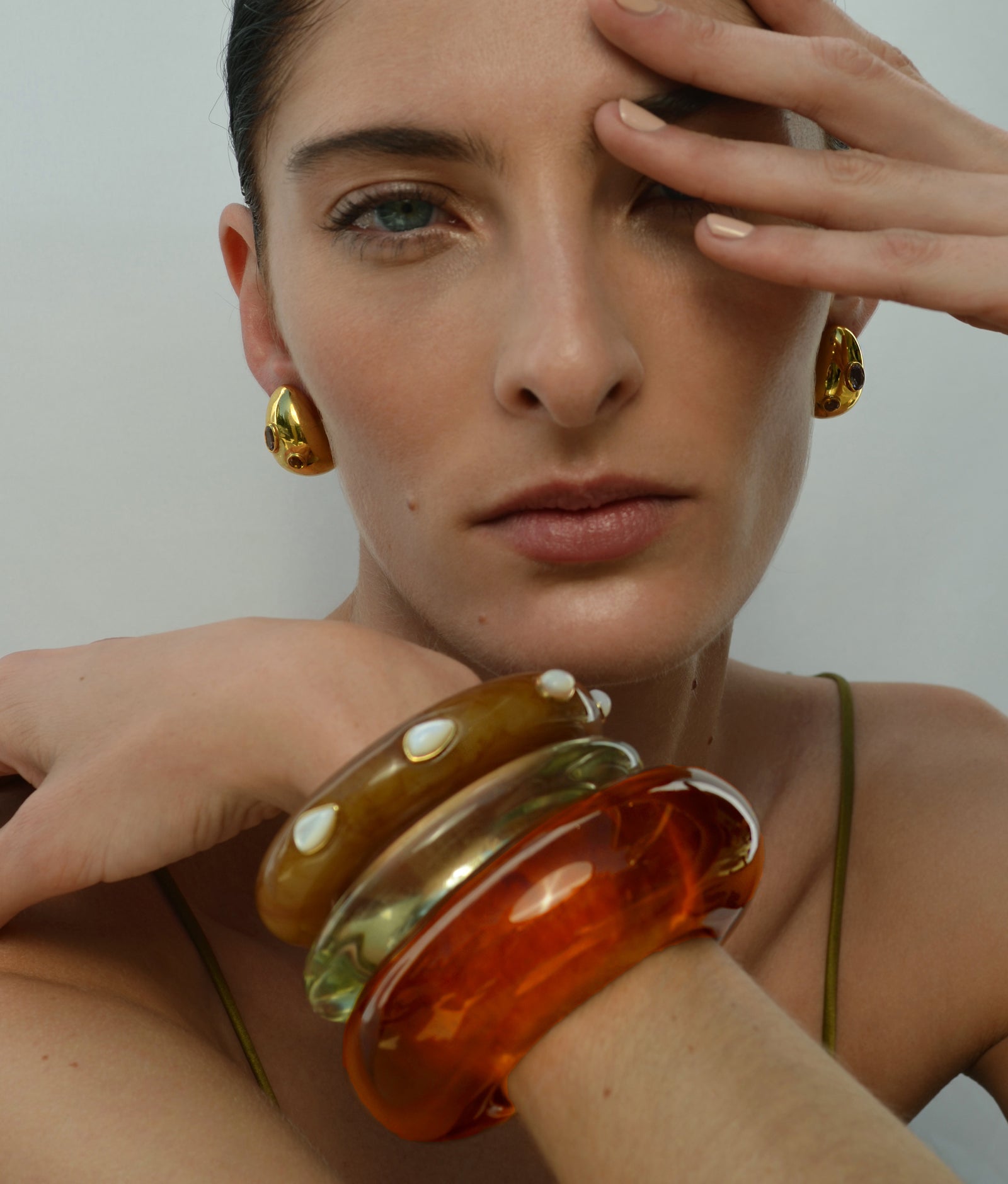 Mini Arp Earrings in Studded Gold | Lizzie Fortunato